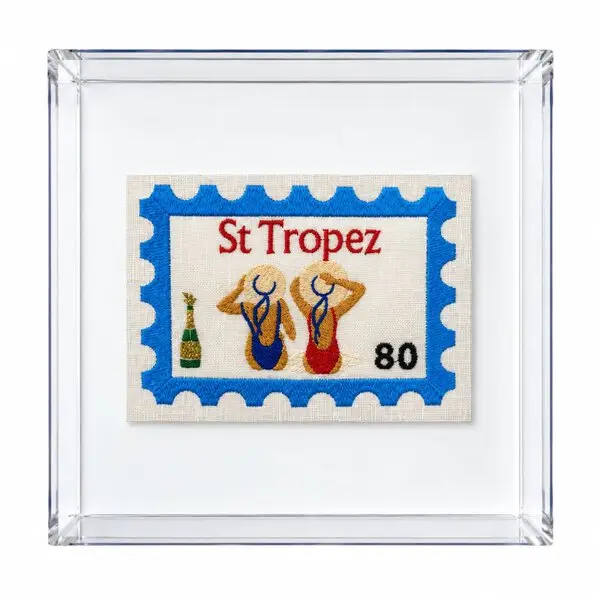 LILLY LOVES St Tropez Embroidered Postcard Artwork - White
