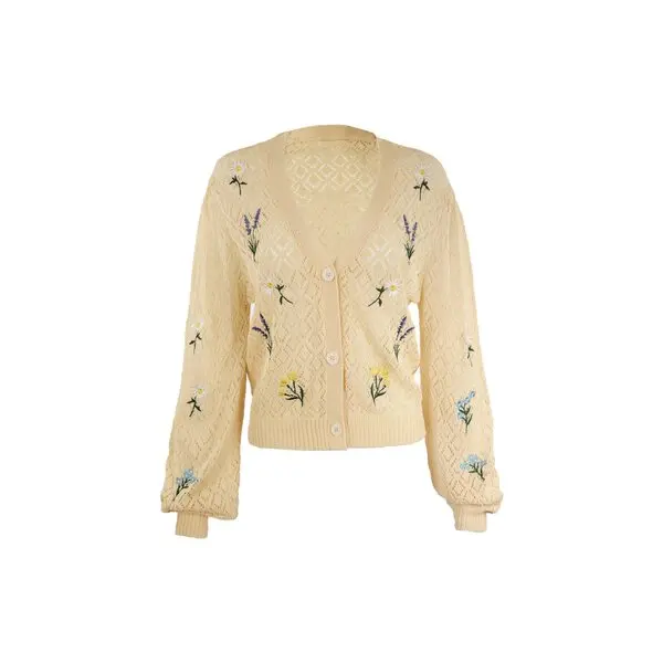Saachi Meadow Bloom Embroidered V-neck Cardigan