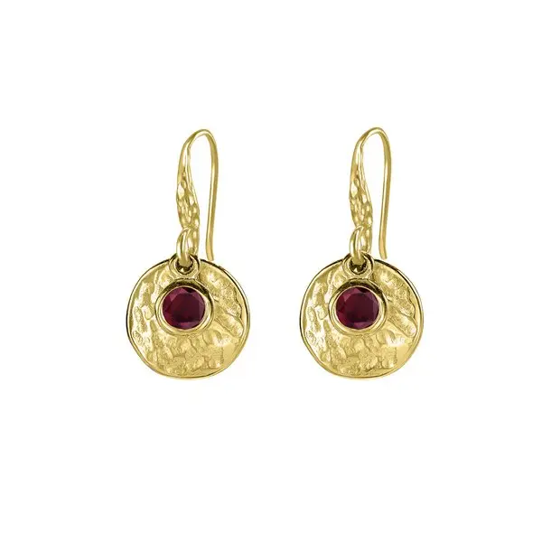DOWER & HALL Hammered Disc & Red Garnet Array Drop Earrings In Vermeil - Gold