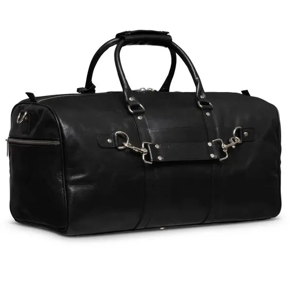 HIDES LEATHER CO. Large Overnight Bag Genuine Leather Duffle Traveler - Black