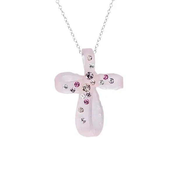 GOLD & HONEY Silver / Pink Pink Bubble Cross With Swarovski Crystals - Silver/pink