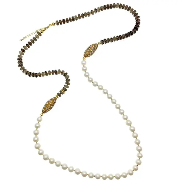 FARRA Smoky Quartz With Freshwater Pearls Multi-way Necklace
