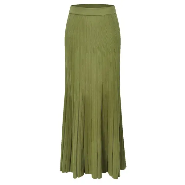 SMART AND JOY Long Pleated Cotton Knit Skirt - Green