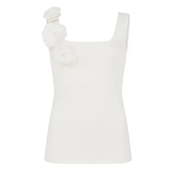 SOUR FIGS Rose-appliqué Square-neck Tank Top In Ivory - White