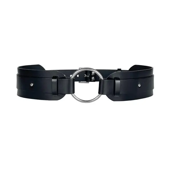 HAUTE CUIR O Ring Waist Leather Belt - Black