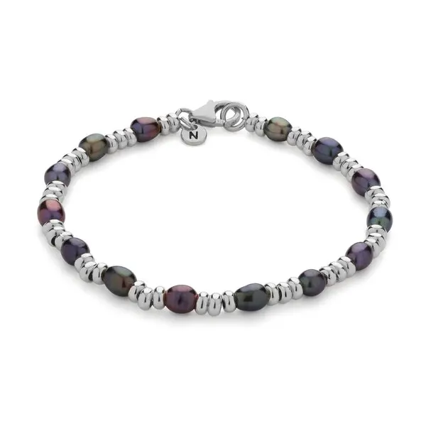 NELLOU JEWELLERY Ellen Gem Peacock Pearl Bracelet Sterling Silver - Grey