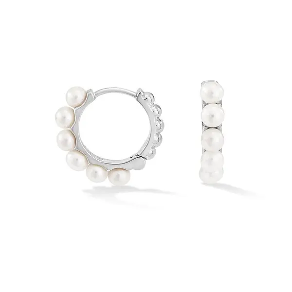 DOWER & HALL Medium White Pearl Huggie Hoops In Sterling - Silver