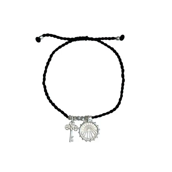 RIZE Silver / Black Always Rising Charm Bracelet Silver Plated & Black Cord - Silver/black