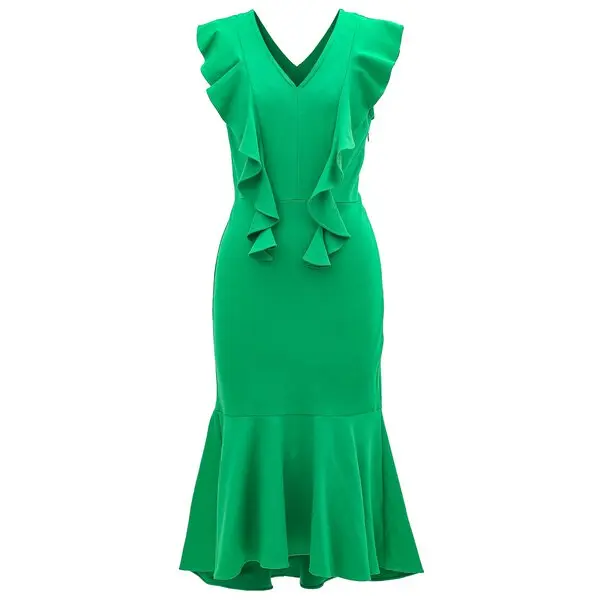 SMART AND JOY Jersey Dress With Wide Ruffles - Green