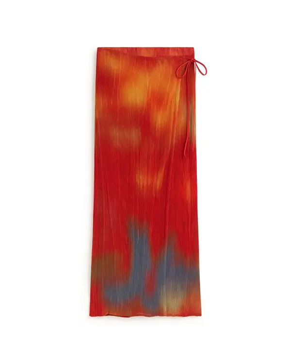 THINKING MU Pleated Long Skirt Flowers Pauline - Red