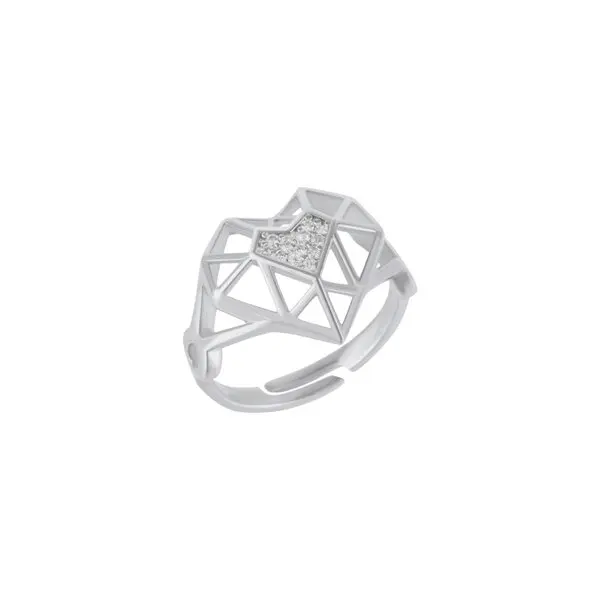 SPERO LONDON Geometric Heart Adjustable Ring In Sterling - Silver