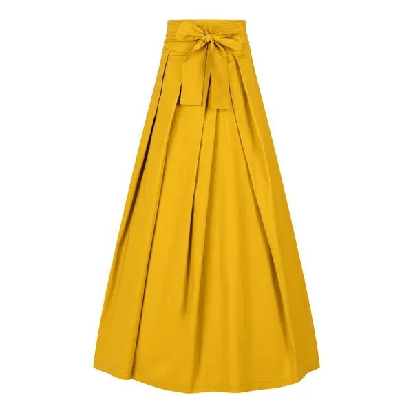 NIKKA PLACE High Waisted Full Skirt With Big Waistband Bow In Deep - Yellow