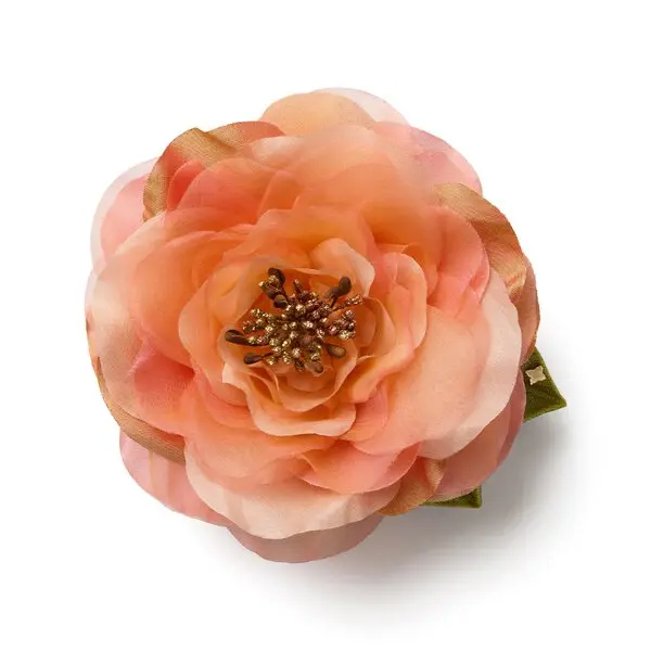 HELENA SIMON The Peach Open Rose Floral Brooch - Orange