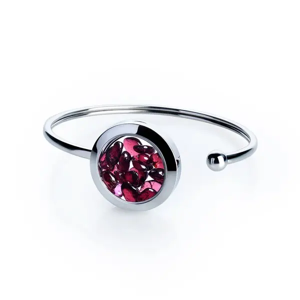 MY LITTLE NATURE Silver / Red Handmade Garnet Birthstone Crystal Cuff Bracelet – Stainless Steel Jewelry For Passion & Strength - Silver/red