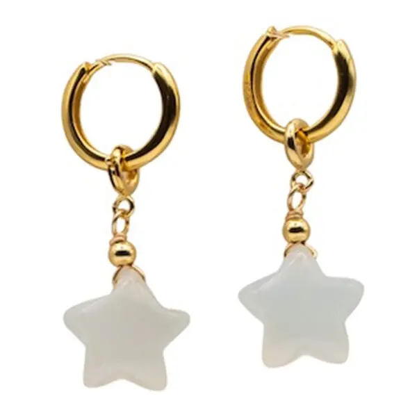 SEREE Harvest Jade Stone Charm Earrings In Star - White