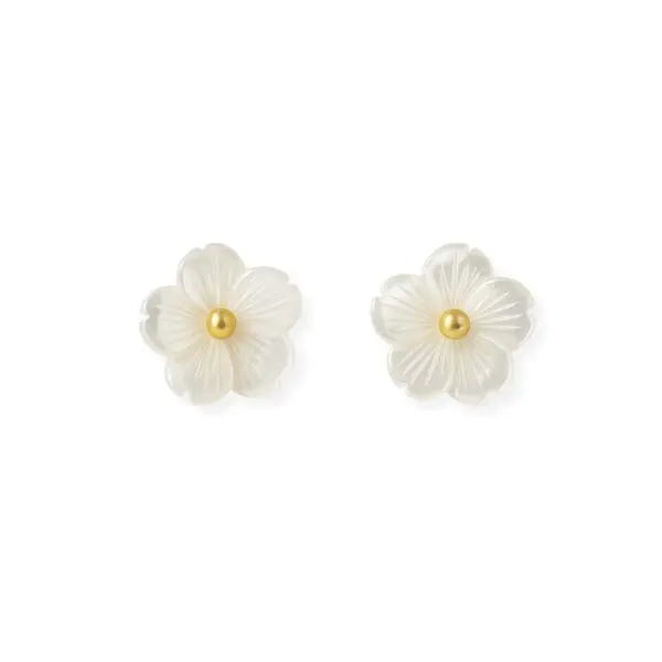 MARTINA ROZENBERG SMIRA JEWELRY White / Gold Tiny Flower Pearl Earrings - White/gold