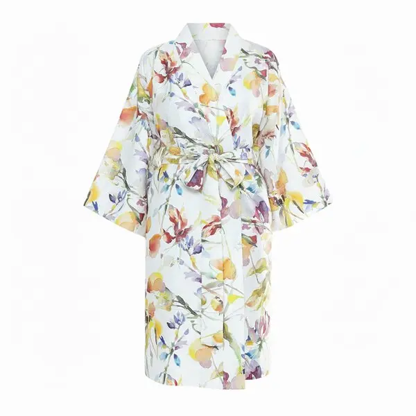 DECOFLUX HOME Cotton Sateen Kimono Robe Rainbow - White