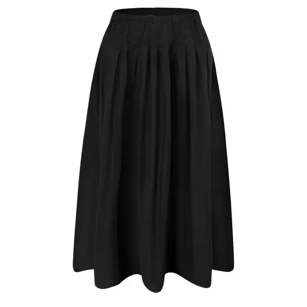 SMART AND JOY Loose-fitting Midi Cotton Skirt With Smocked Waist - Black