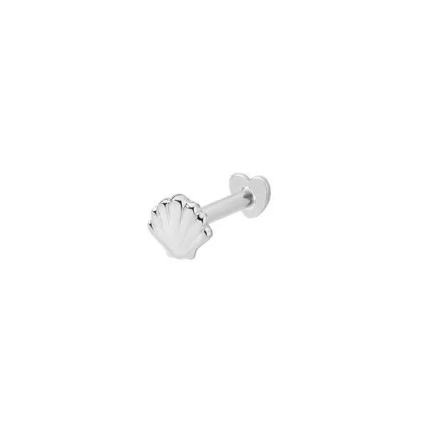 VANCHI 14k Solid White Gold Shell Flat Back Stud