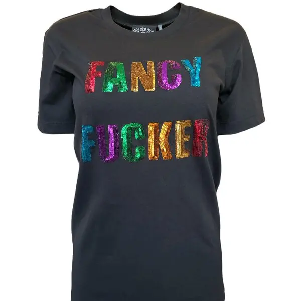 ANY OLD IRON Rainbow Fancy Fucker Sequin T-shirt - Black