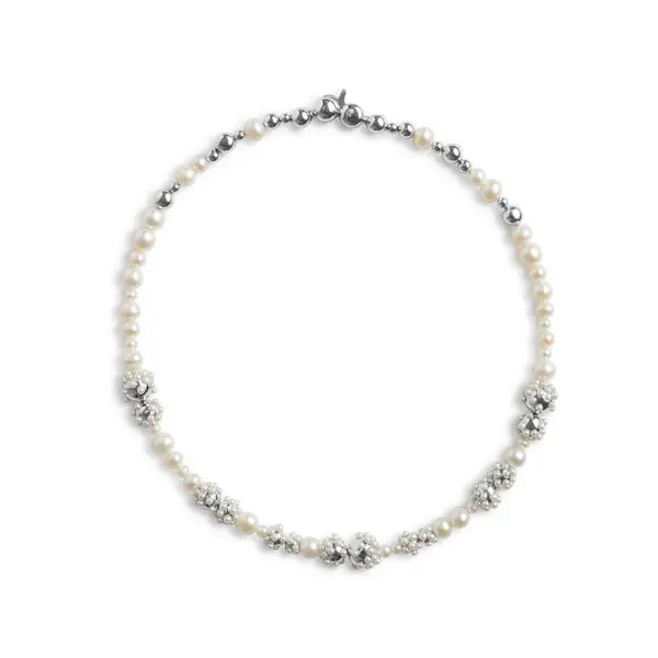 KASUN LONDON Silver / White Pearl Droplets Necklace Silver - Silver/white