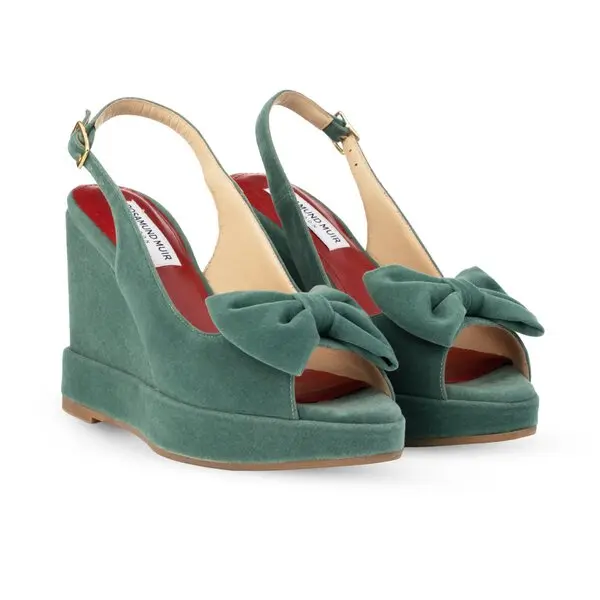 ROSAMUND MUIR LONDON Rignana Sage Velvet Wedges - Green