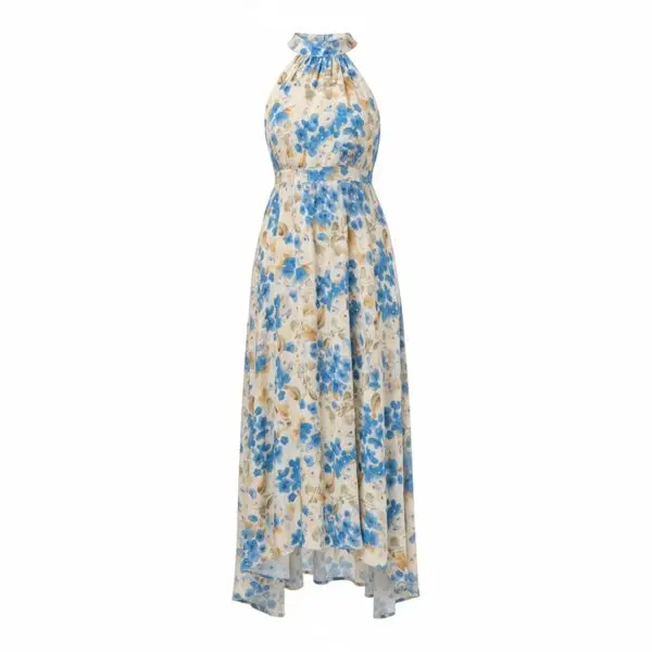 FRANCHETTI BOND Rosamunda Pansies Halterneck Dress - Blue