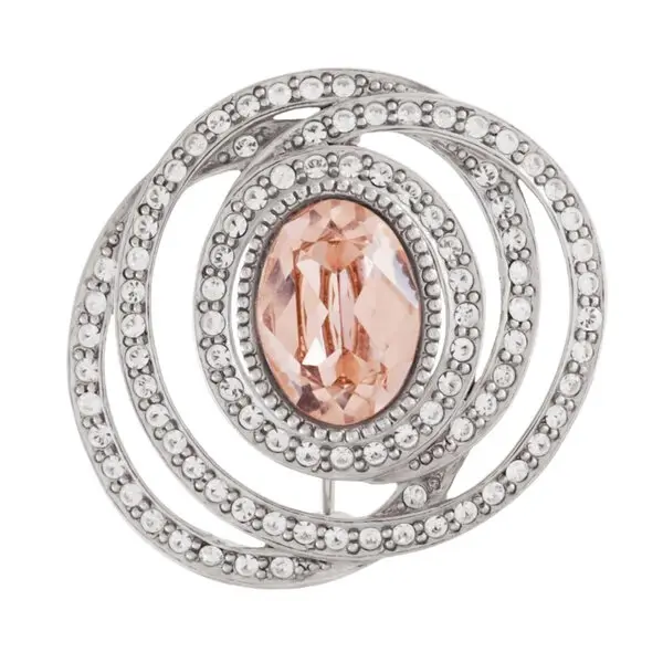 Grossé Silver / Pink Vintage Rose & Clear Crystal Silver Statet Brooch, Series Trésor - Silver/pink