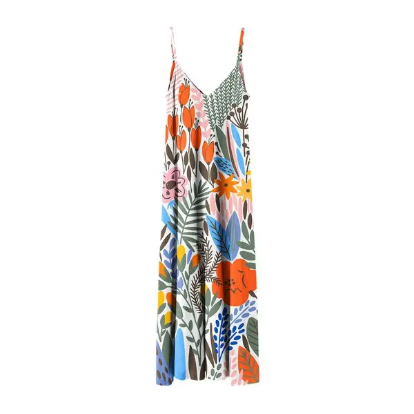 ALOHA FROM DEER White / Blue / Red Floral Pattern Maxi Dress