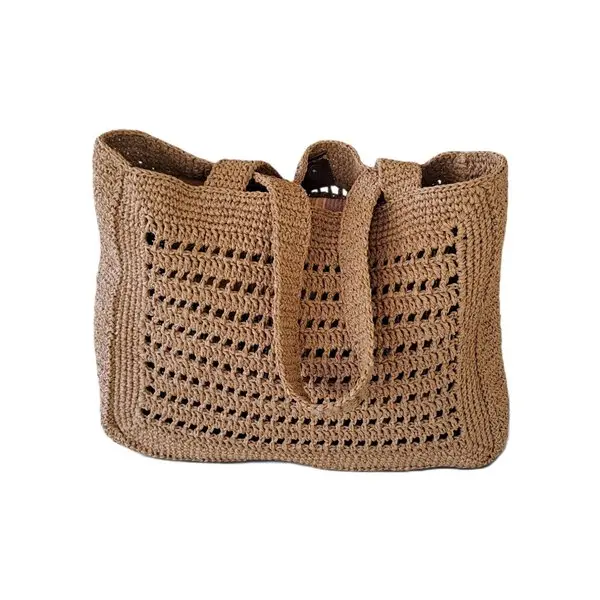 SPRINGMOONATELIER Handmade Crocheted Raffia Tote Bag - Brown