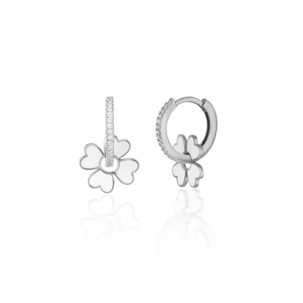 SPERO LONDON Sterling Enamel Clover Earrings White - Silver