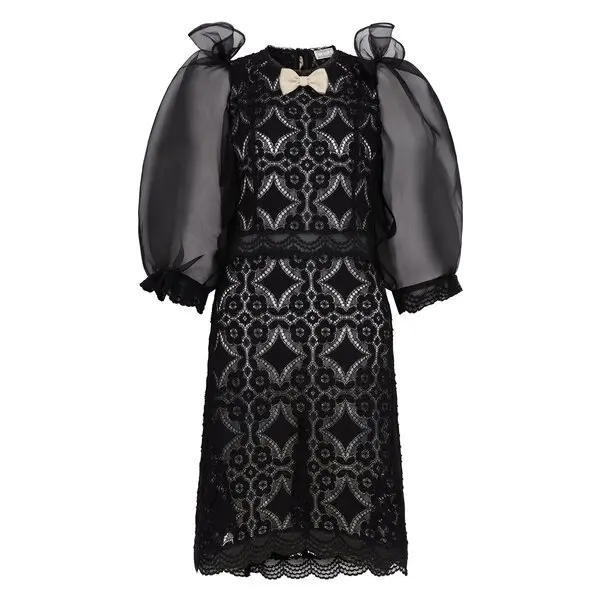 LISA THE LABEL Angel Baby Crochet Cloud Puff Dress - Black