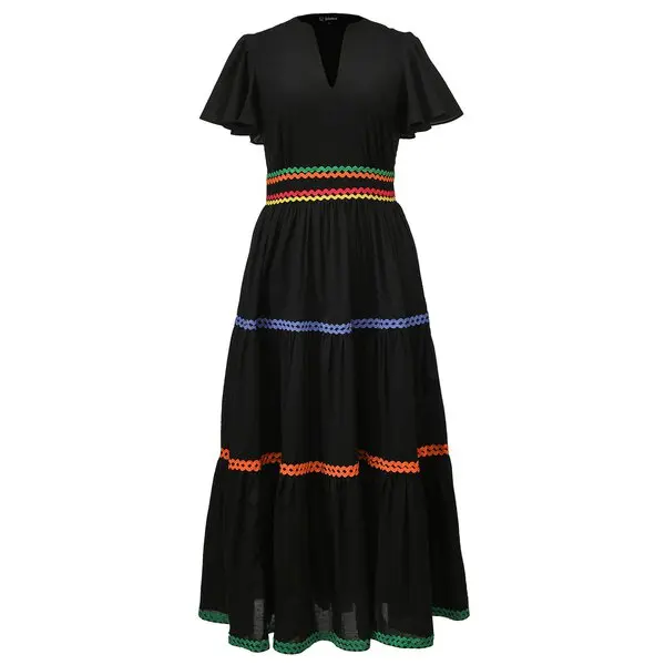SMART AND JOY Contrasted Trims And Tiered Panel Maxi Dress - Black