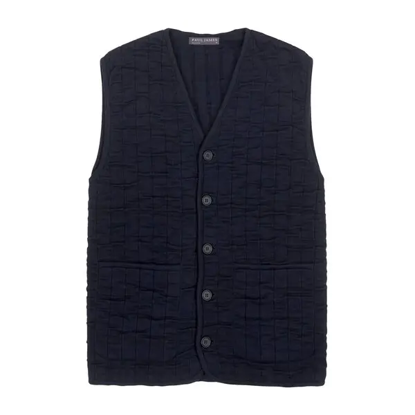 PAUL JAMES KNITWEAR Cotton Forrester Quilted Knitted Gilet Navy - Blue