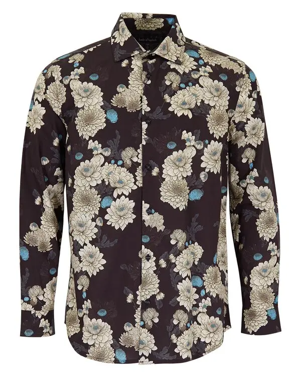 LORDS OF HARLECH Nigel Serious Floral Shirt - Black