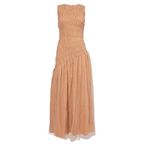 AMY LYNN Neutrals / Julia Smocked Polka Dot Maxi Dress - Brown