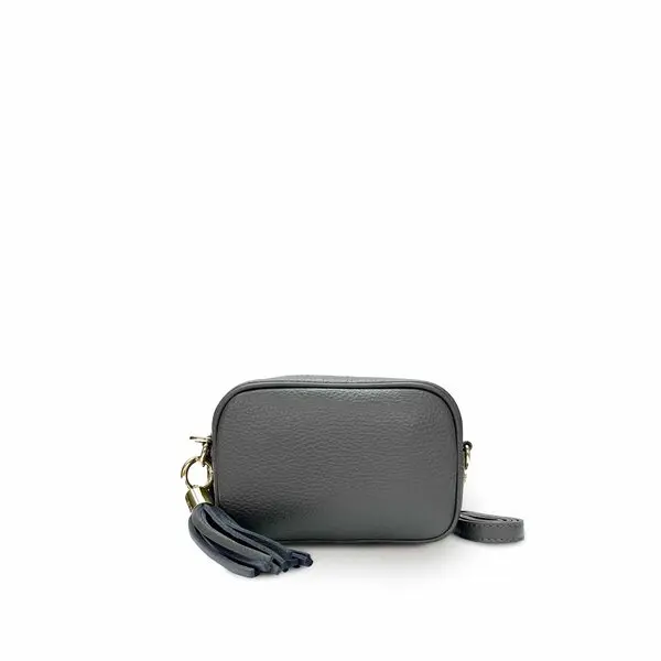 APATCHY LONDON The Mini Tassel Dark Leather Phone Bag - Grey