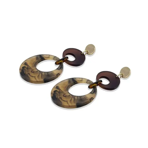 TOOLALLY Swinging Circle Drop Earrings White Tortoiseshell & Earth - Brown
