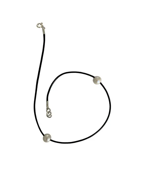 FLORENTIS JEWELLERY Asymmetrical Double Loop Leather & Pearl Bracelet - Black