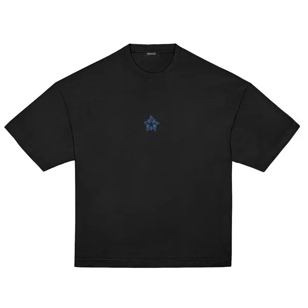 VIRAGO Black / Blue Borage Boxy Minimalist T-shirt With Embroidery In Black - Black/blue
