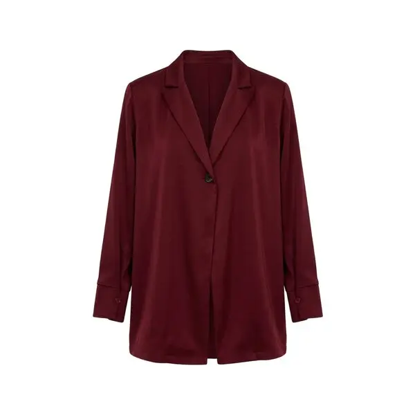 ASHITA FERNANDES Poly Satin Relaxed-fit Colla Blazer Shirt With Full Sleeves – Wine - Red