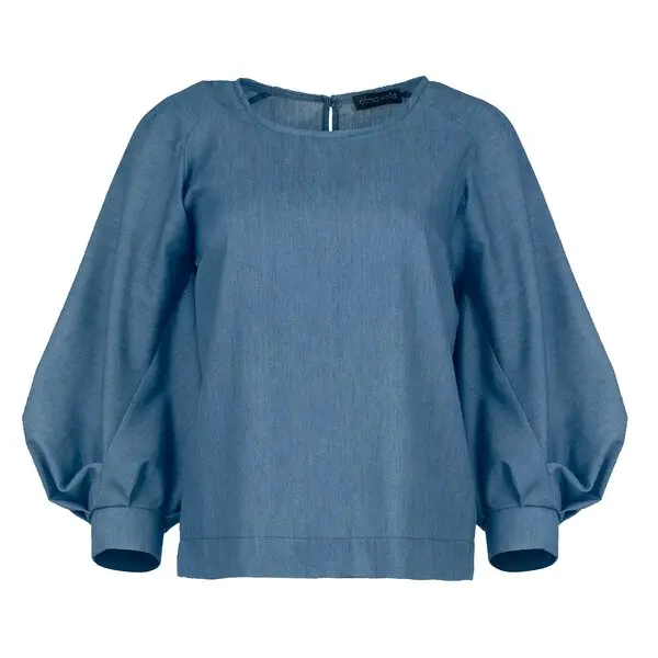 CONQUISTA Indigo Top With Bishop Sleeves - Blue