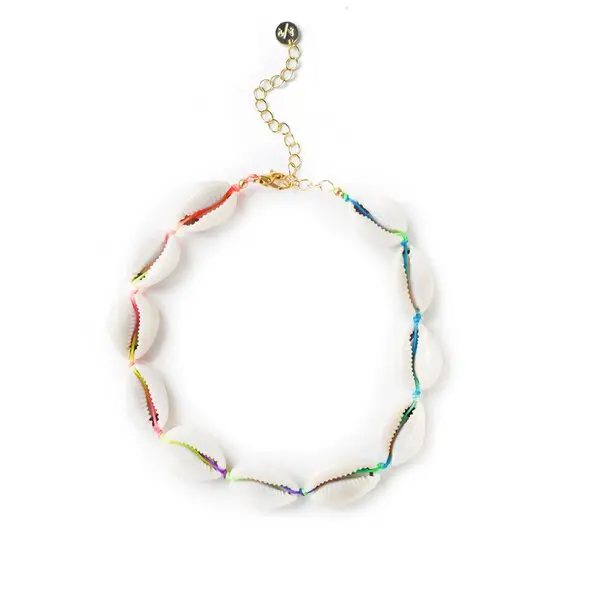 ADRIANA PAPPAS DESIGNS Natural Shell Choker On Colored Cord Mermaid - Blue
