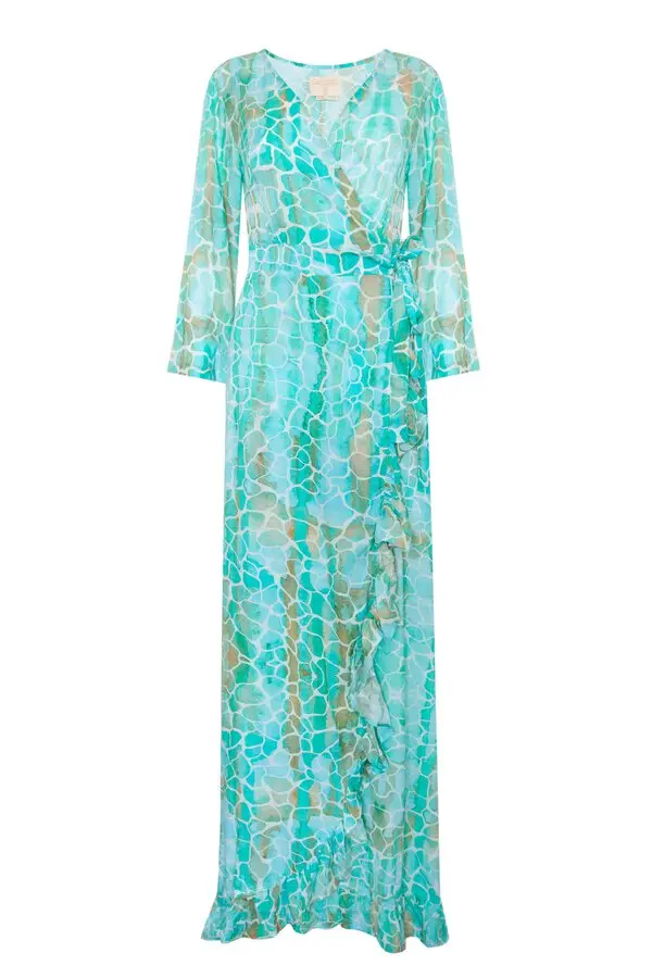 SOPHIA ALEXIA Aqua Pebbles Ruffle Wrap Dress - Green