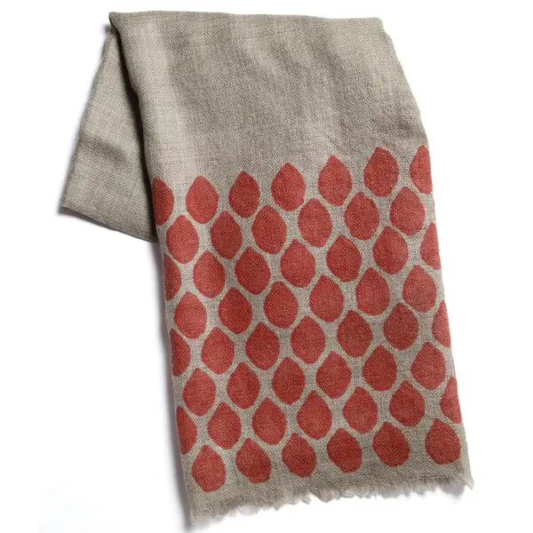 BABS BOUTIQUE NYC Neutrals / Cashmere Hand Block Printed Scarves Beige Drop - Orange