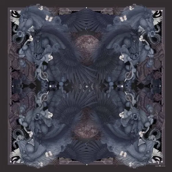EMILY CARTER Black / Grey / Silver The Pluto & Venus Silk Scarf Xl - Black/grey/silver