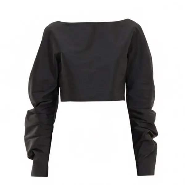 SAZHA Silk Taffeta Cropped Top With Voluminous Sleeves - Black