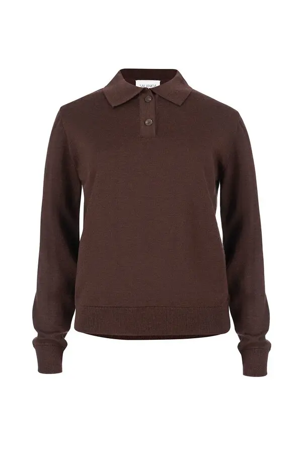 SALANIDA Galante 100% Merino Polo Top Chocolate - Brown
