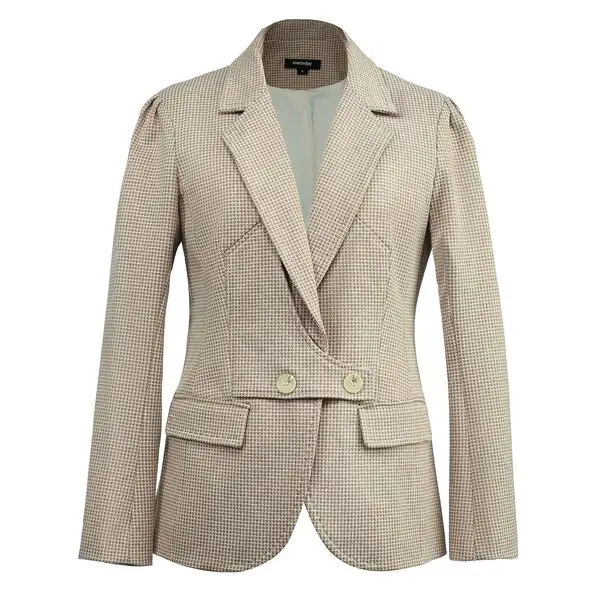 SMART AND JOY Micro Houndstooth Strap-on-side-waist Jacket Beige - Brown
