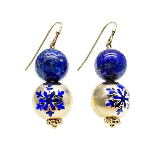 FARRA Christmas Style Round Lapis Snowflake Dangle Earrings - Blue